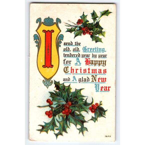 Christmas Postcard | Office | Vintage 911 Christmas Postcard With Holly ...